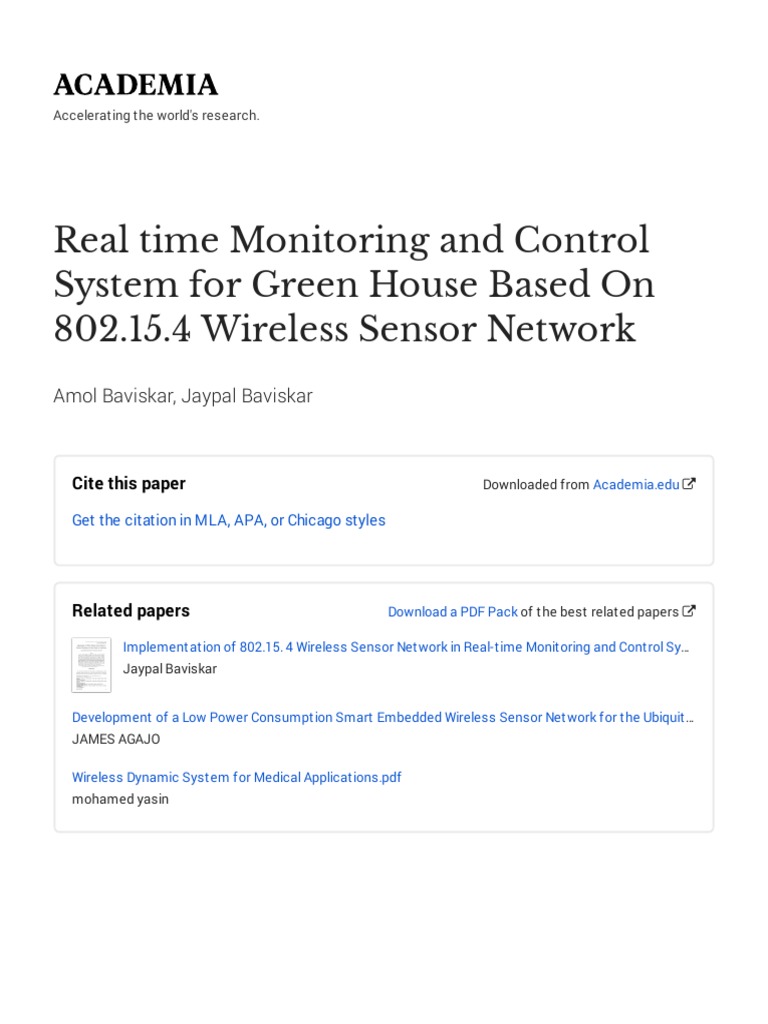 Real Time Monitoring and Control System For Green House Based On 802.15.4 Wireless Sensor ...