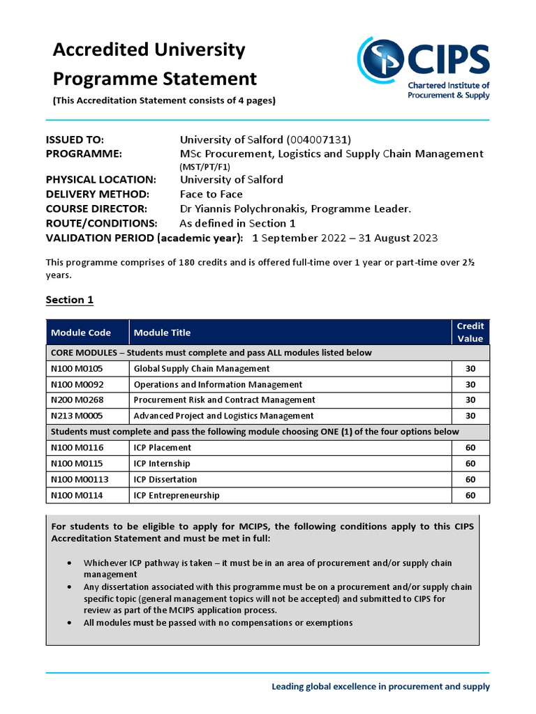 Salford MSC Proc Logs and SCM - Statement 2022-23 | Download Free PDF | Thesis | Master's Degree