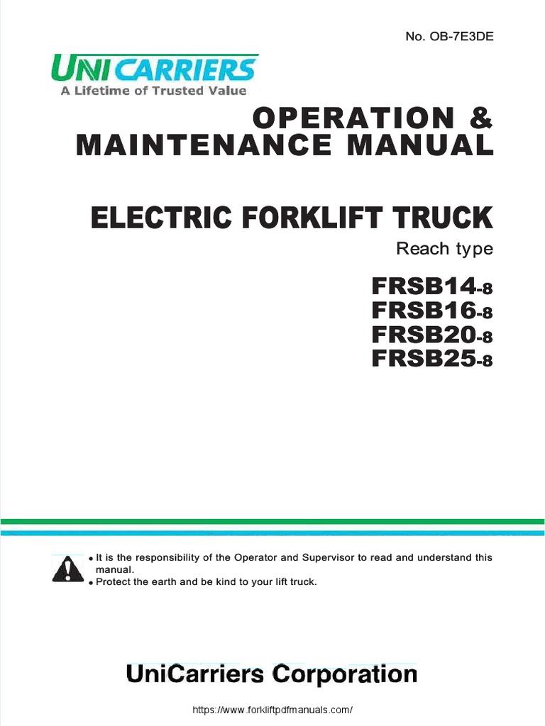 UniCarriers FRSB Electric Forklift Trucks Operator's Manual PDF | PDF ...