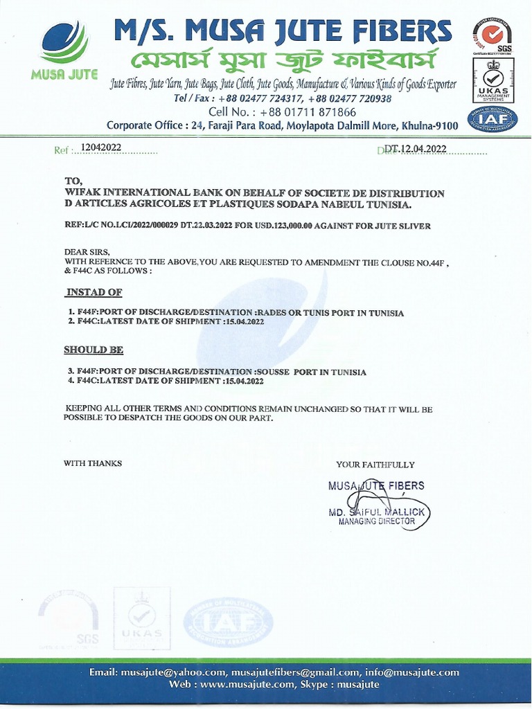 Amendment Letter | PDF