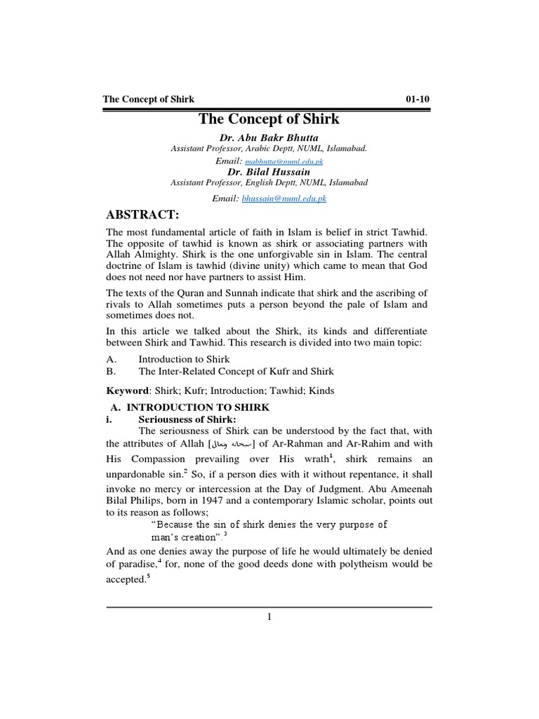 Concept of Shirk | PDF | Tawhid | Kafir