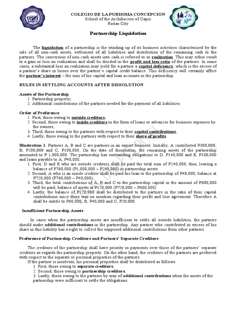 Partnership Liquidation Notes | PDF | Partnership | Balance Sheet Partnership Liquidation Notes | PDF | Partnership | Balance Sheet