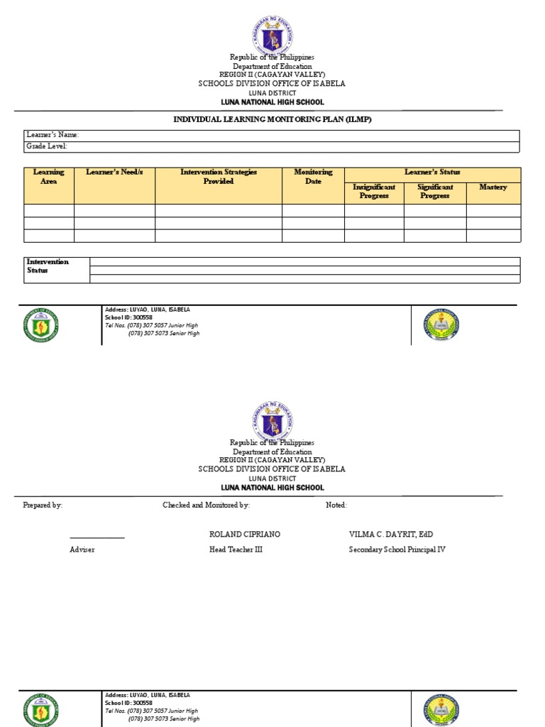 Individual Learning Monitoring Plan ILMP Template... | PDF | Learning ... Individual Learning Monitoring Plan ILMP Template... | PDF | Learning ...
