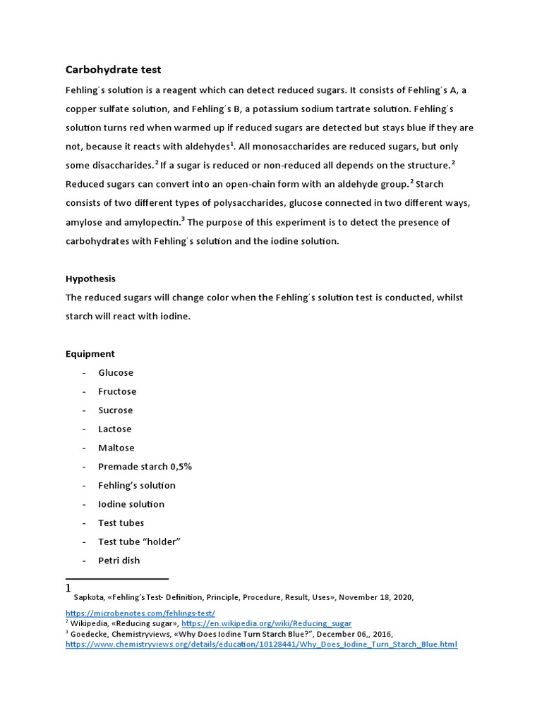 Saccharides and Fehlings Solution, Ionide Test Report | PDF ...