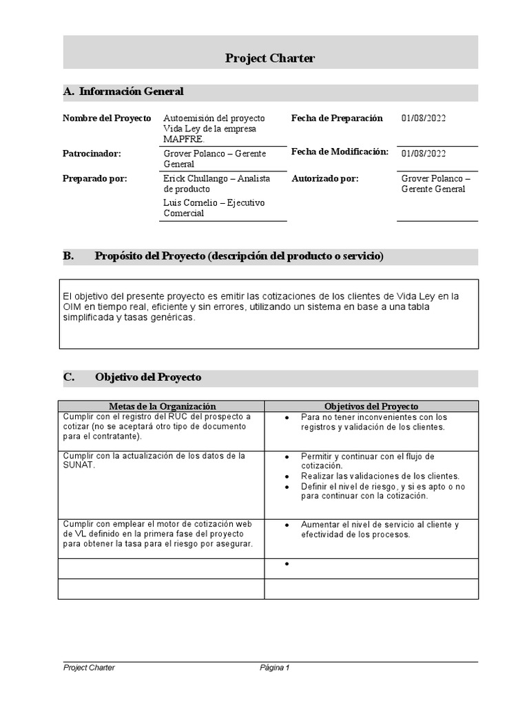 Plantilla Project Charter | PDF