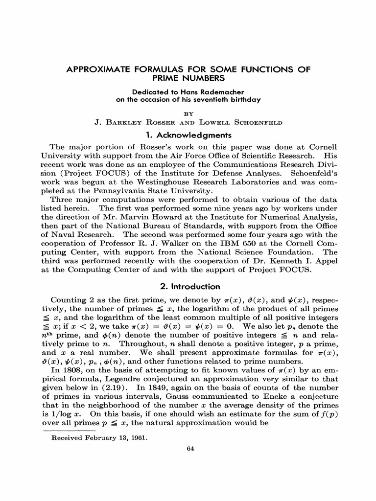 Approximate Formulas For Some Functions of Prime Numbers | PDF