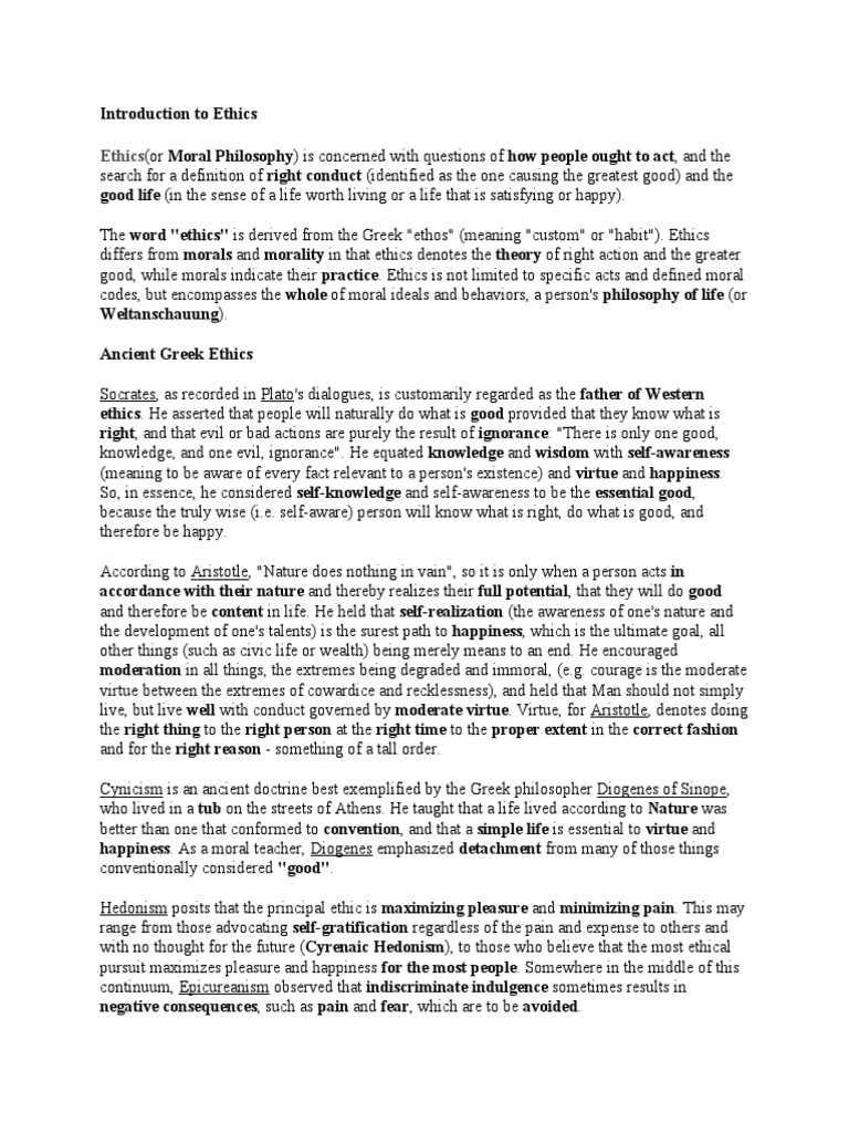 Introduction To Ethics | PDF | Psychological Egoism | Morality