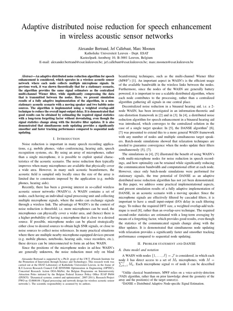 Adaptive Distributed Noise Reduction For Speech Enhancement in Wireless ... Adaptive Distributed Noise Reduction For Speech Enhancement in Wireless ...