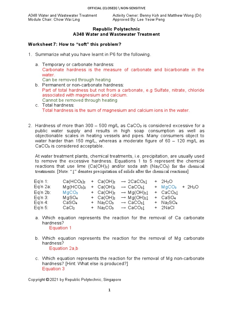 Republic Polytechnic A348 Water and Wastewater Treatment Worksheet 7 ...