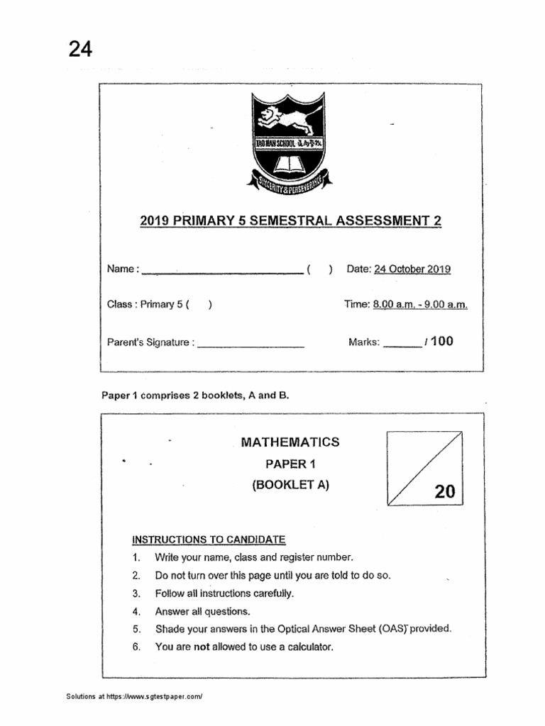 P5 Maths 2019 SA2 Tao Nan Exam Paper | PDF | Career & Growth | Foreign Language Studies