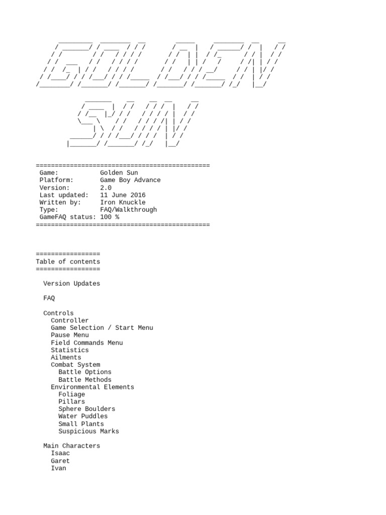 Golden Sun Walkthrough | PDF | Menu (Computing)