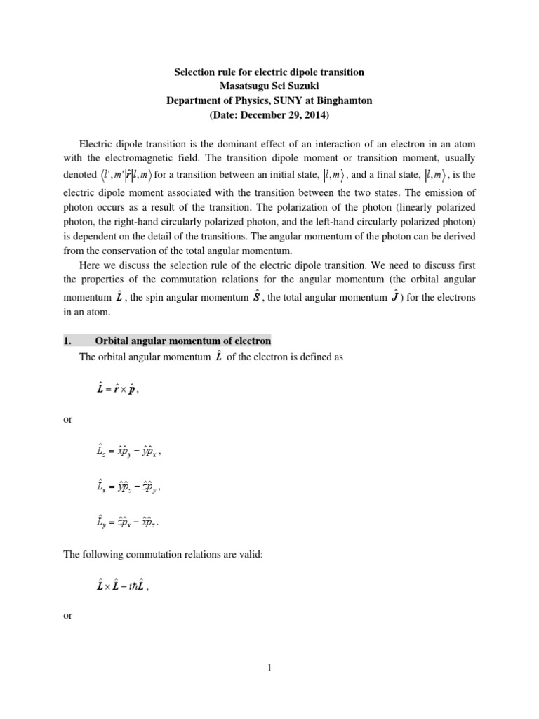2-2 Selection Rule For Electric Dipole Transition | PDF | Polarization (Waves) | Photon