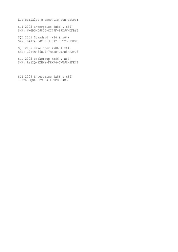 SQL 2005 & 2008 Serial Numbers List | PDF | Computers | Technology ...