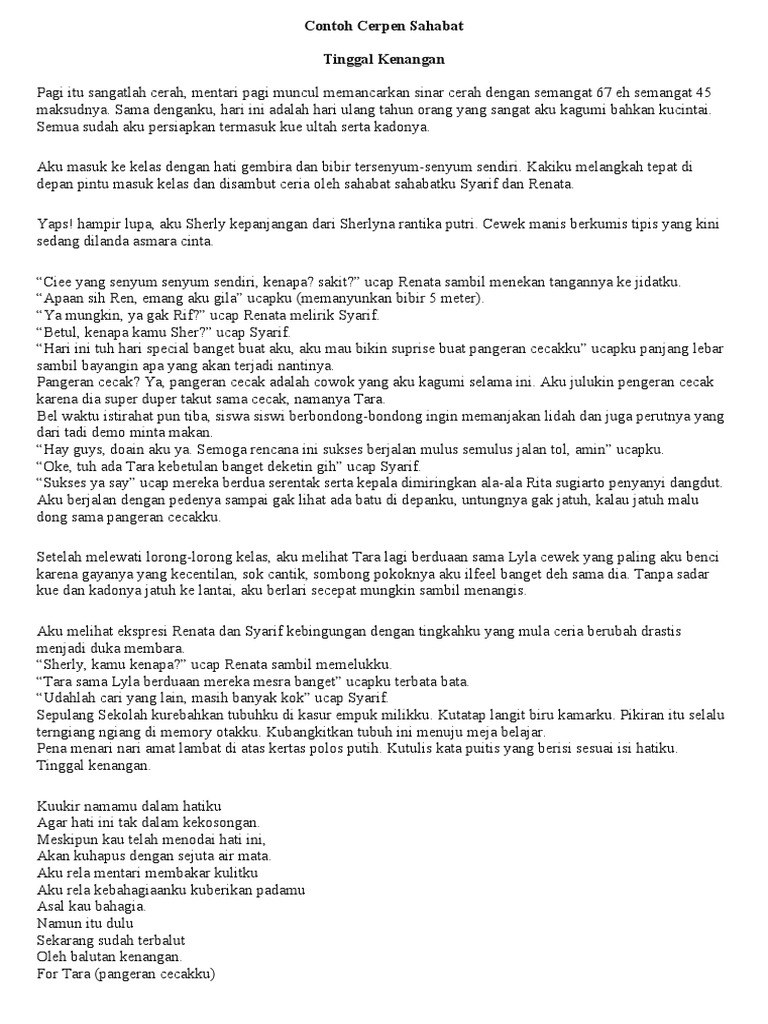 Contoh Cerpen Sahabat 1 | PDF | Gaya Hidup