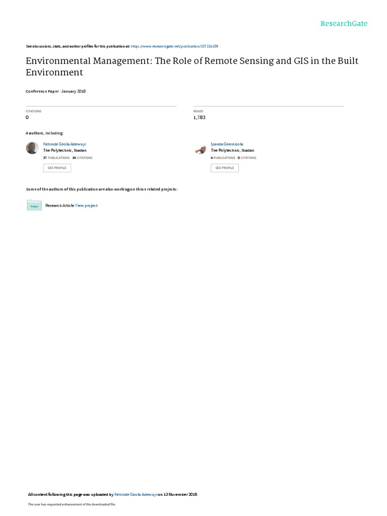 Environmental Management The Roleof Remote Sensing And Gisin The Built Environment Pdf