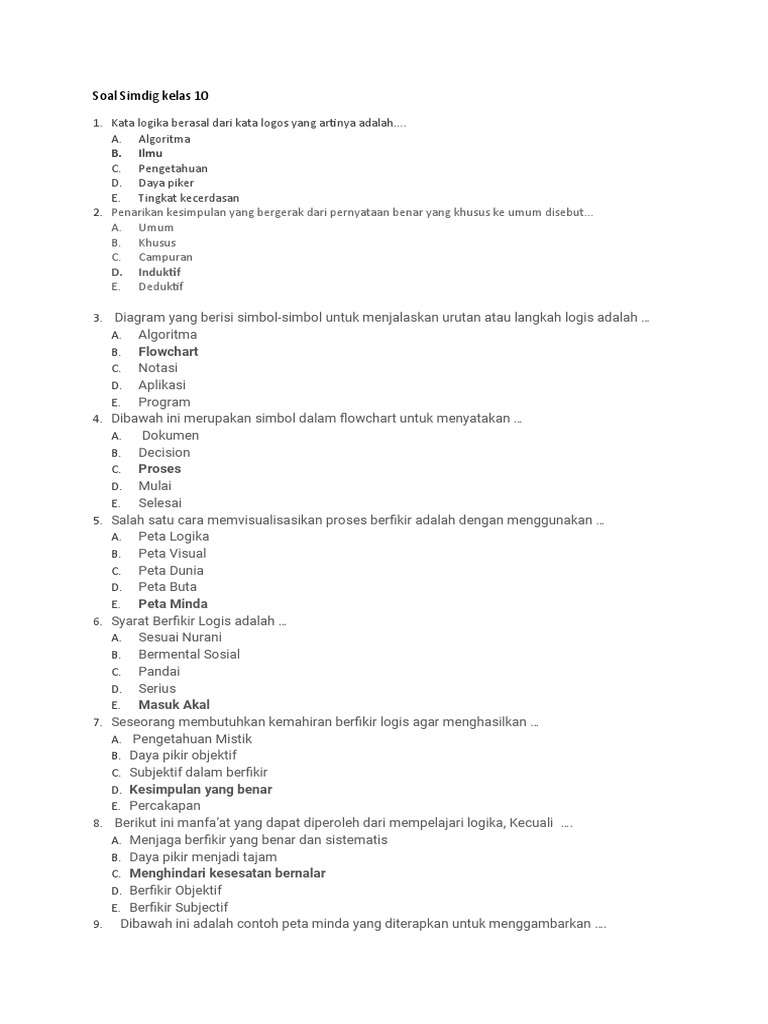 Soal Simdig Kelas 10 | PDF