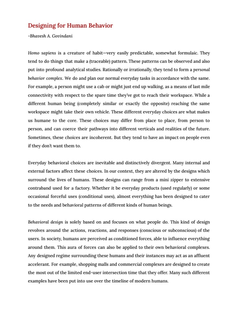Designing For Human Behavior | PDF | Behavior | Human