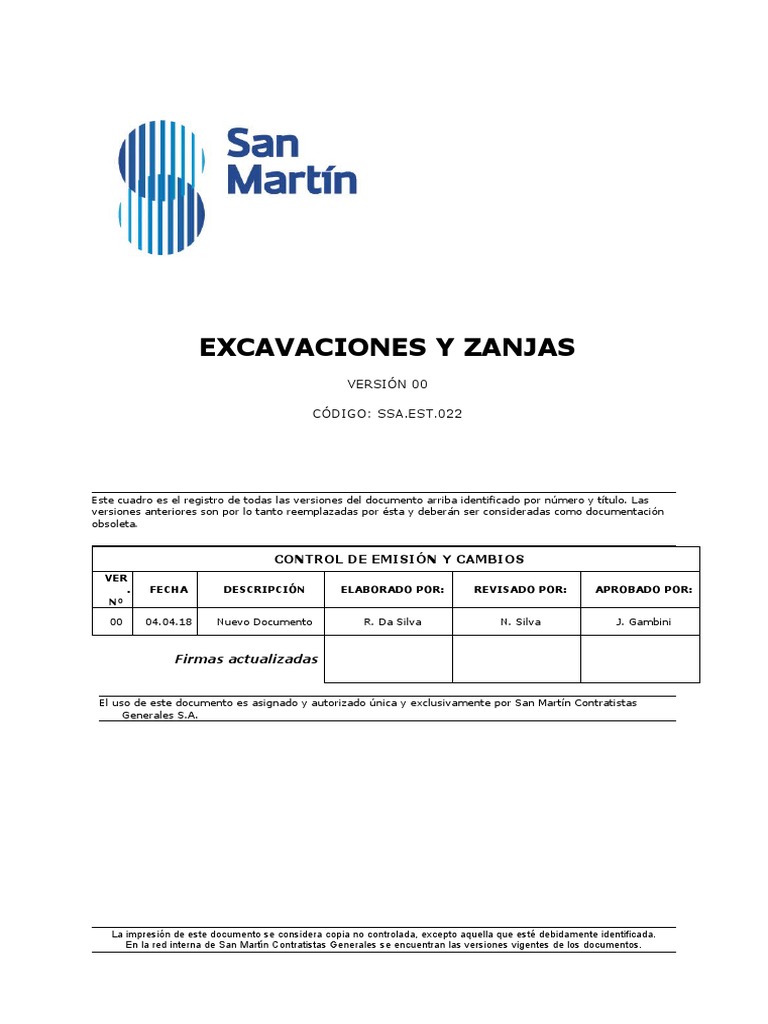 10.SSA - EST.022 Trabajos en Excavaciones y Zanjas | PDF