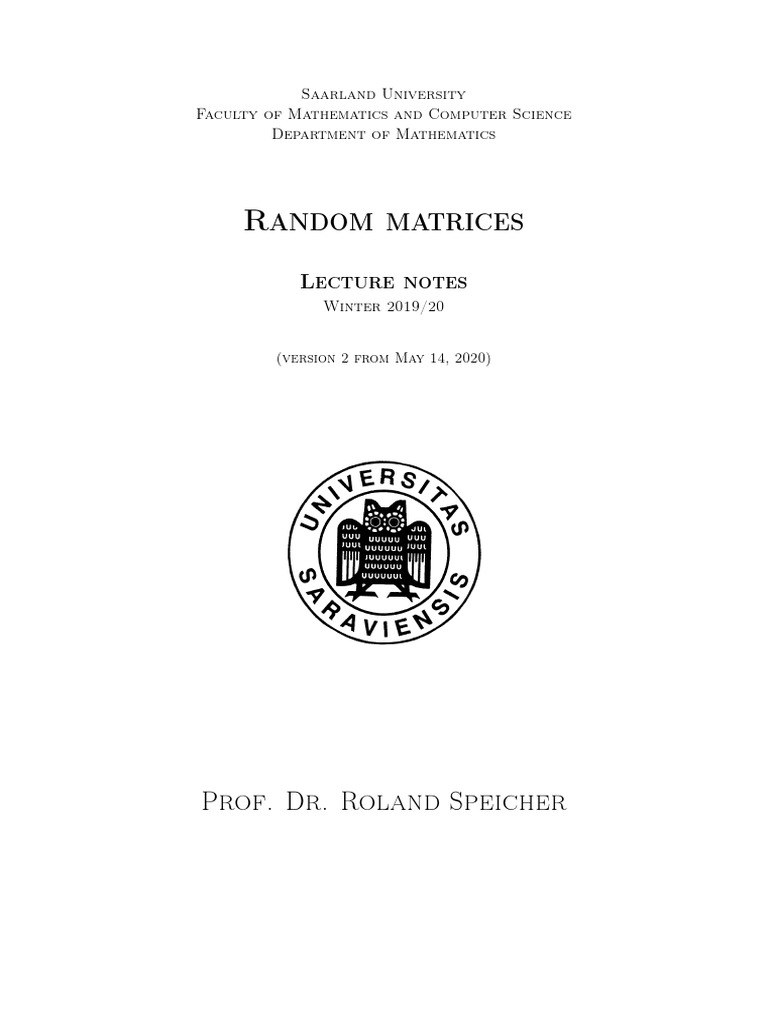 RM Notes Speicher v2 | PDF | Matrix (Mathematics) | Eigenvalues And ...
