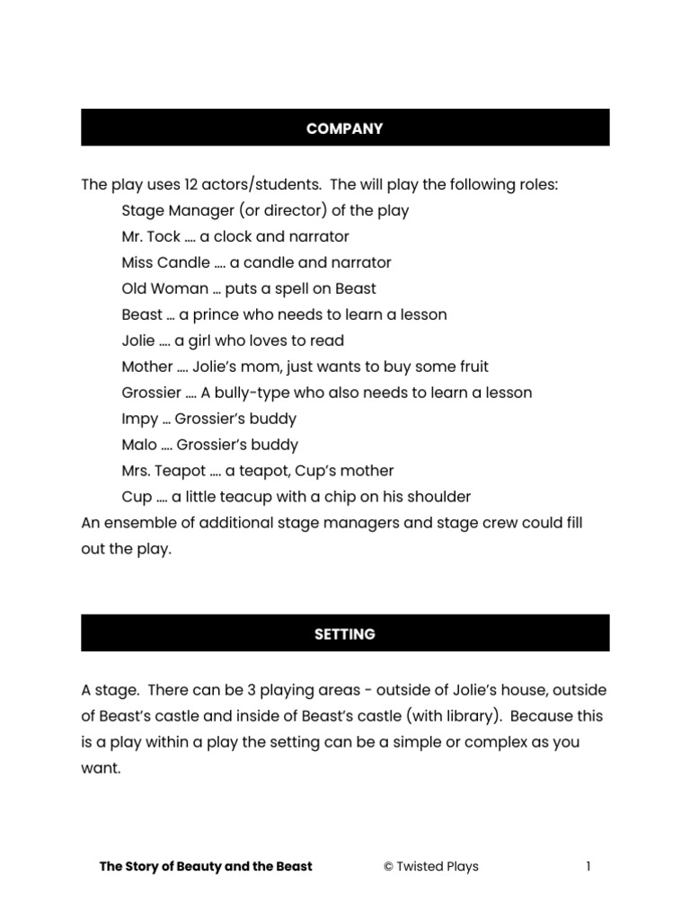 Beauty and the Beast Play Script | PDF