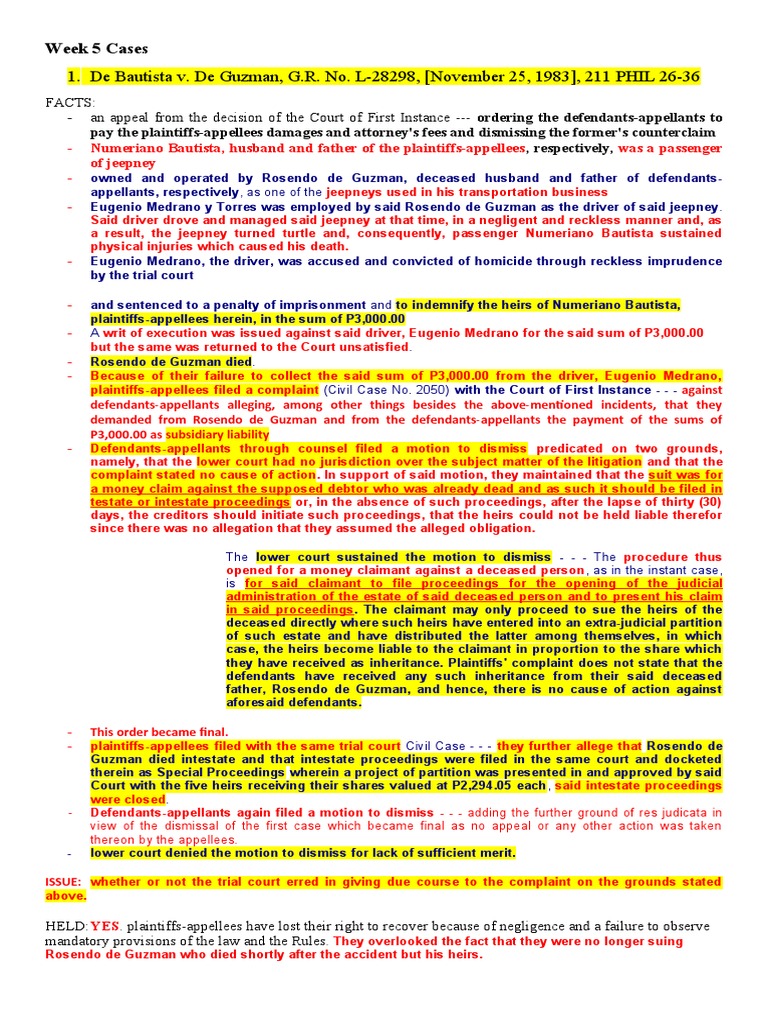 Week-5-Cases Digest | PDF | Lawsuit | Will And Testament