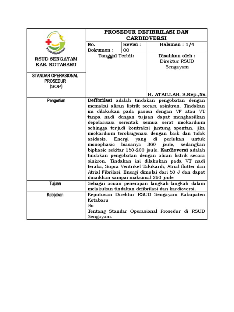 SOP Defibrilasi dan Kardioversi RSUD | PDF