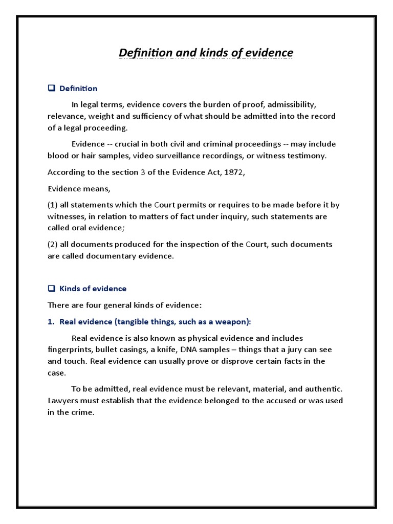 Definition and Kinds of Evidence | PDF | Evidence (Law) | Witness