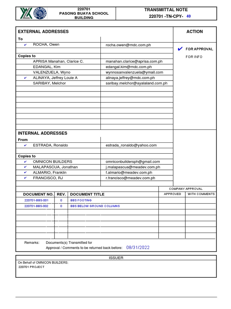 Transmittal Form | PDF