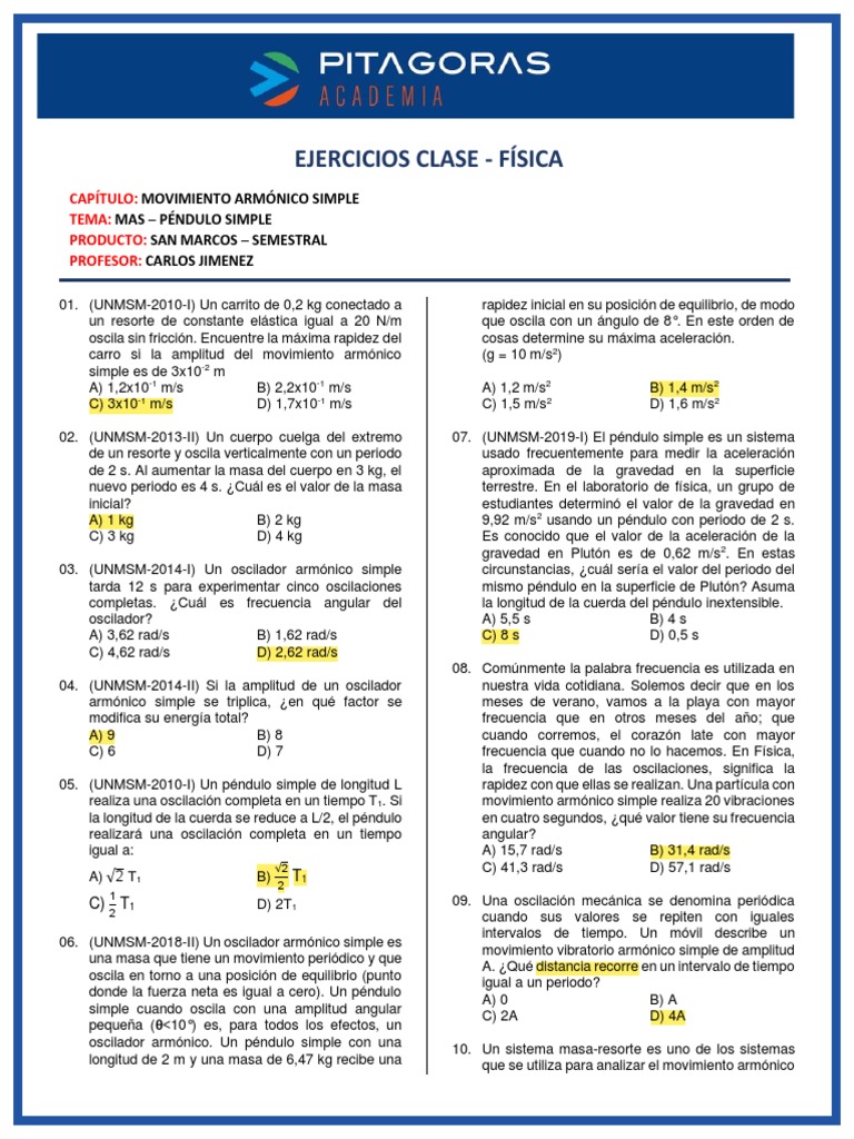 Sse-Fi-Ej07-Movimiento Armónico Simple | PDF | Péndulo | Oscilación