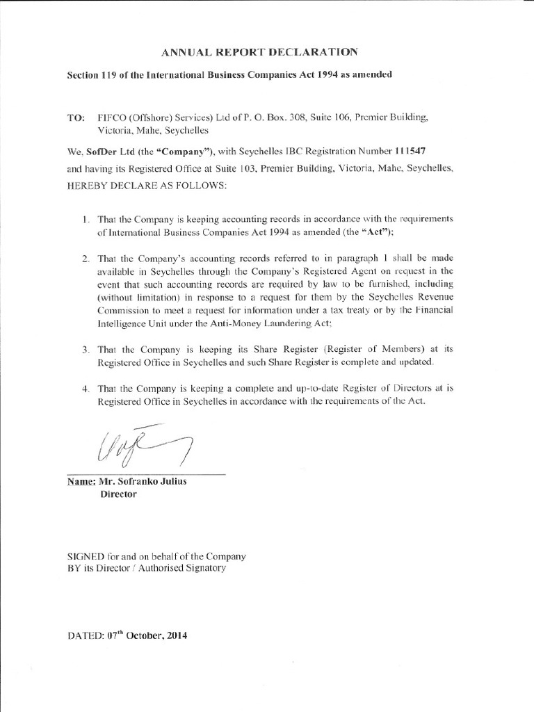 Annual Report Declaration | PDF