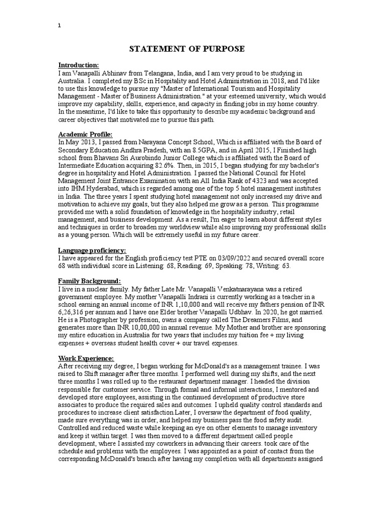 Statement of Purpose Abhinav Vanapalli | PDF | University | Tourism