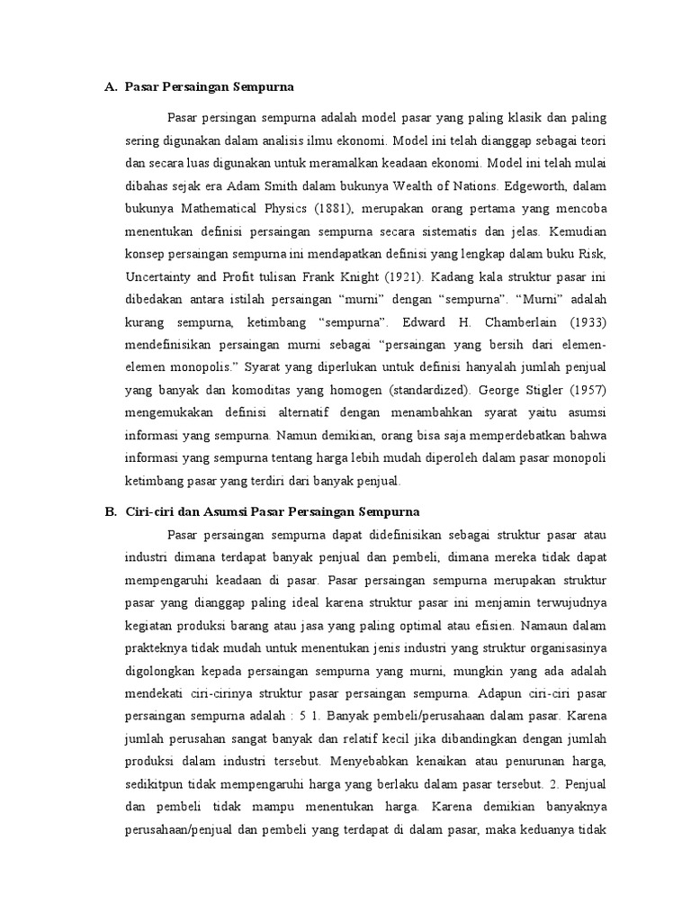 Teori Pasar Persaingan Sempurna | PDF