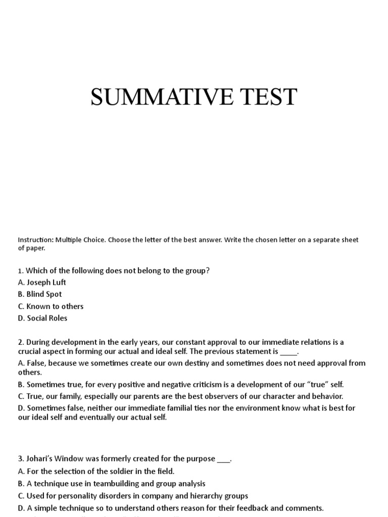 Summative Test PERDEV | PDF Summative Test PERDEV | PDF