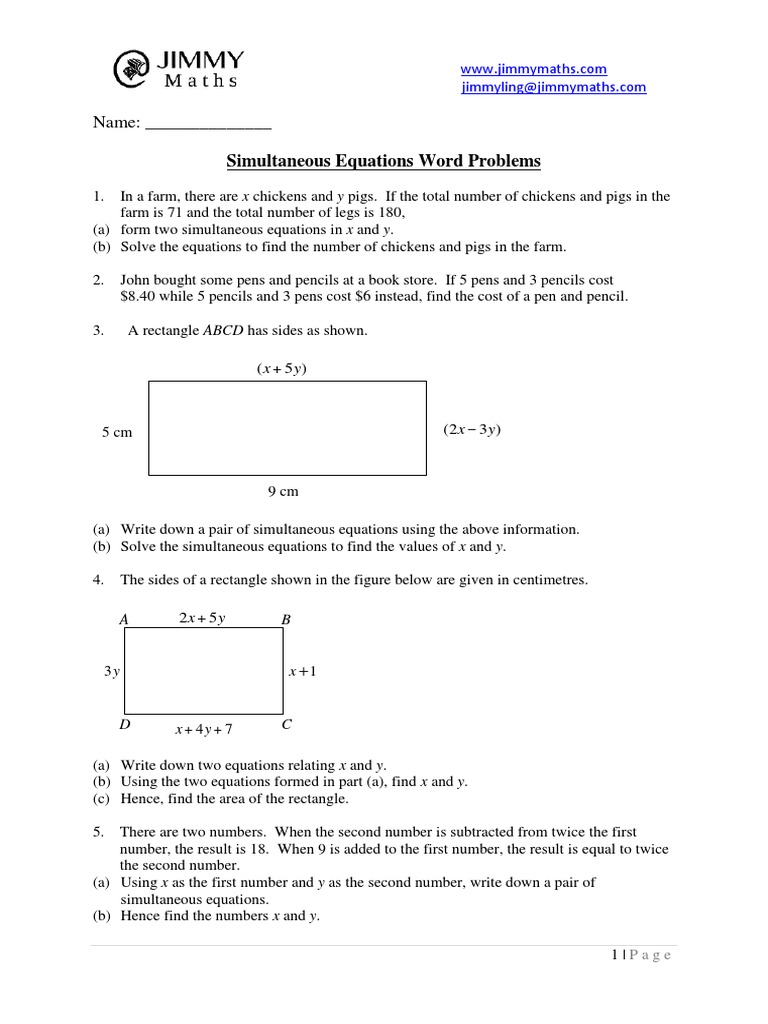 Sec 2 Simlutaneous Equations Word Problems | PDF | Length | Speed