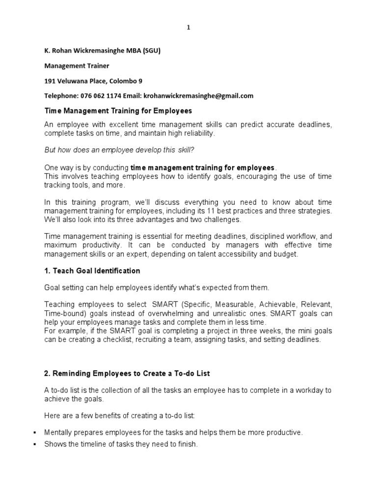 Employee Time Management Guide | PDF | Time Management | Professional ...