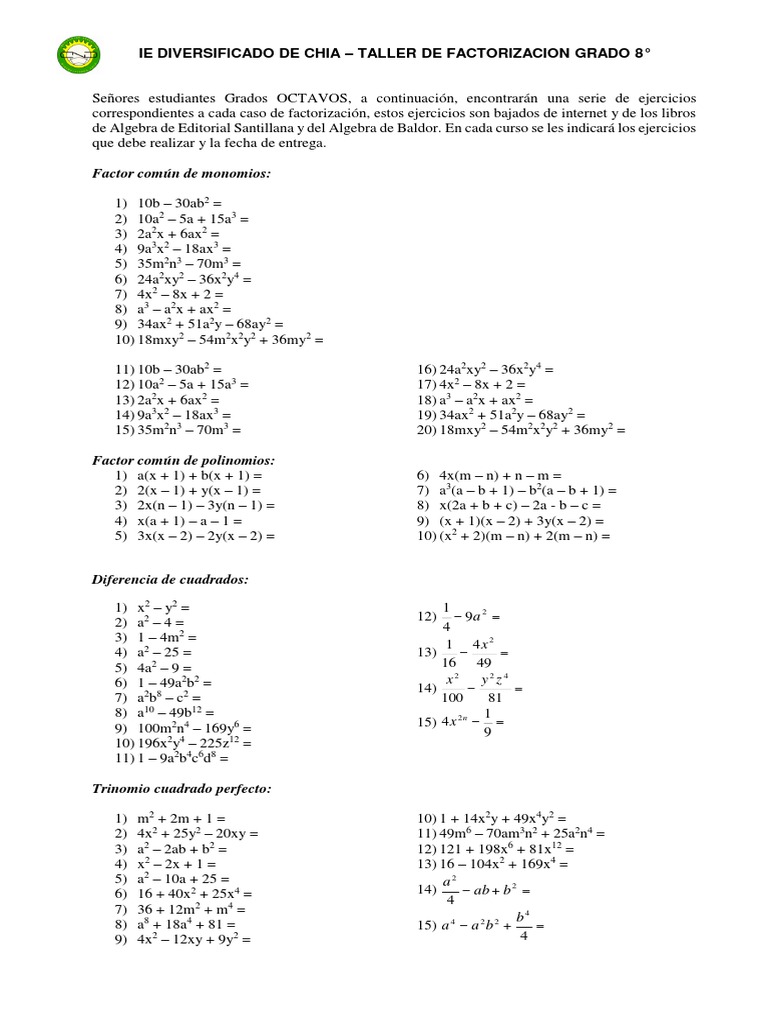 Ejercicios de Factorizar | PDF | Factorización | Matemática Elemental