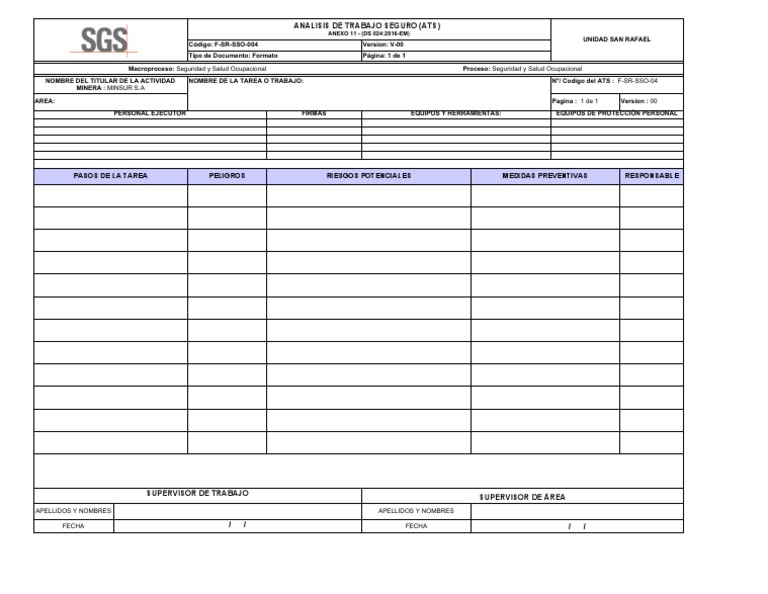 F-SR-SGS-04 Análisis de Trabajo Seguro (ATS) | PDF