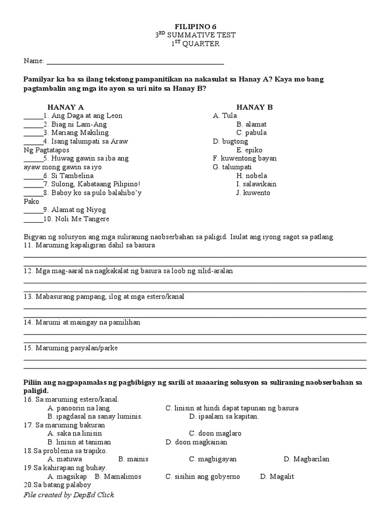 Filipino 6 - ST3 - Q1 | PDF