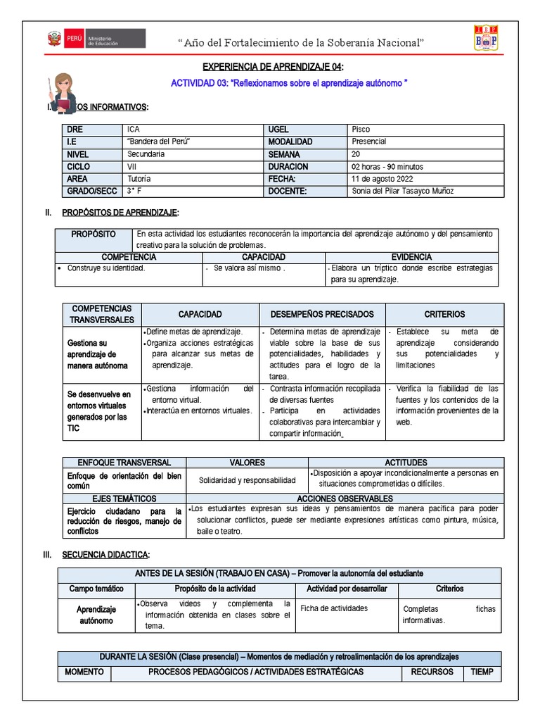 Sesión 3 - Aprendizaje Autónomo | PDF | Aprendizaje | Cognición