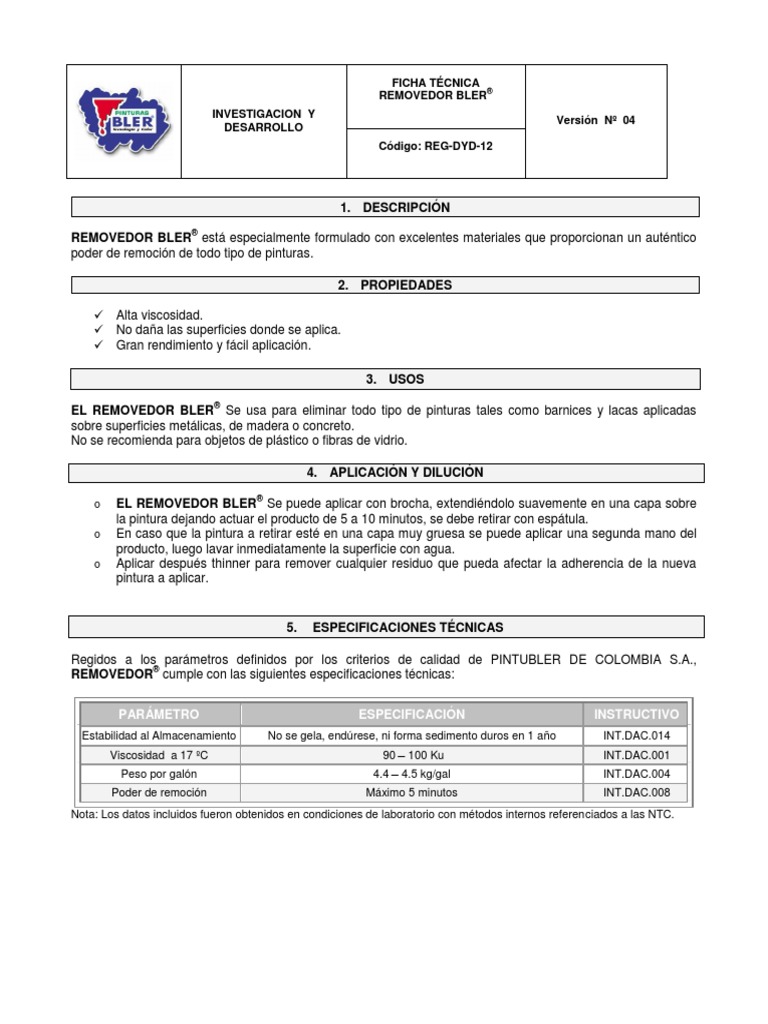 Ficha Tecnica Removedor | PDF | Agua | Pinturas