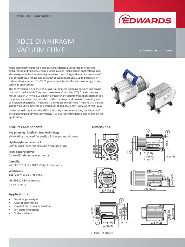 Edwards XDD1 Diaphragm Vacuum Pump | PDF | Pump | Electrical Connector