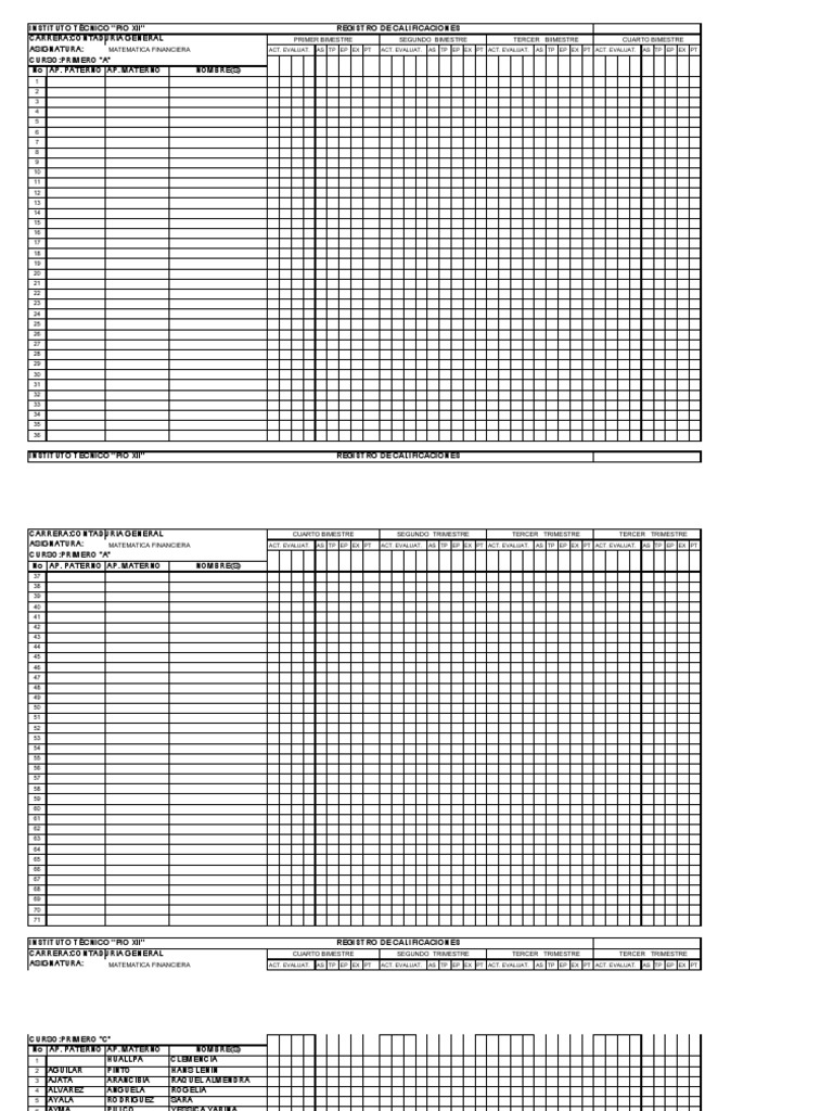 Modelo de Registros Notas 2018 | PDF