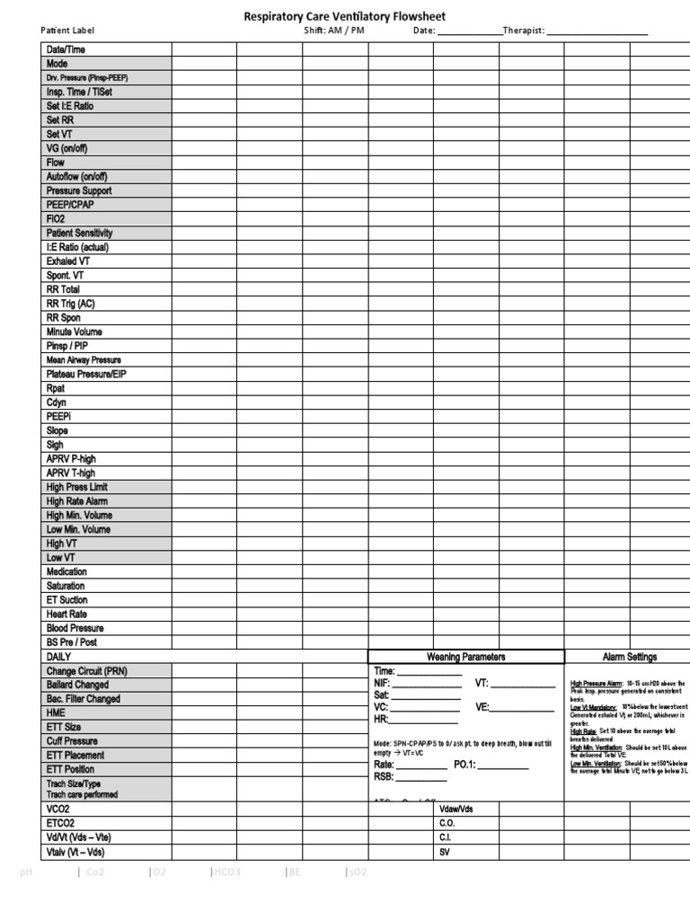 VENT FLOWSHEET | PDF | Medical Treatments | Physiology