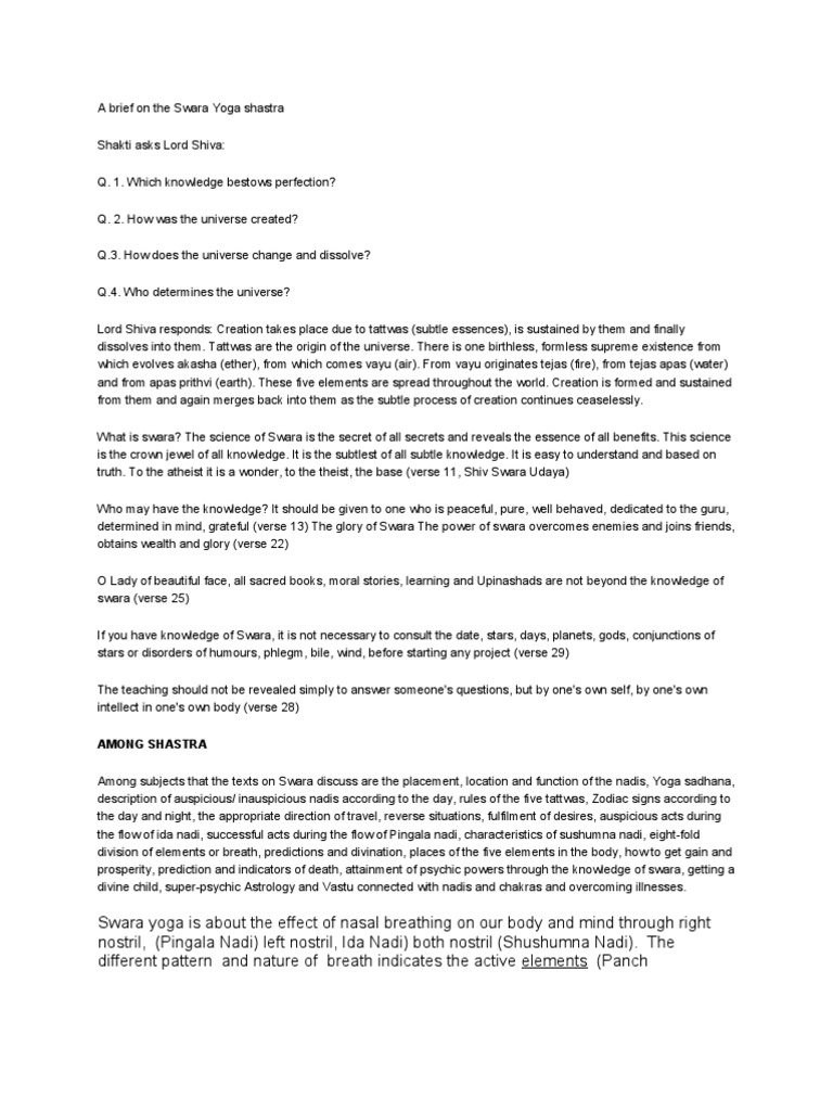 A Brief On The Swara Yoga Shastra | PDF | Religion And Belief | Nature