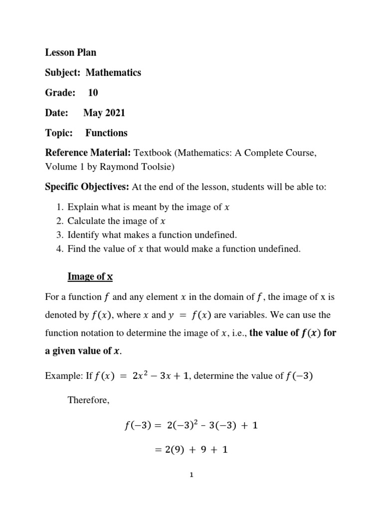 Grade 10 Lesson Functions 2 Pdf Function Mathematics Analysis