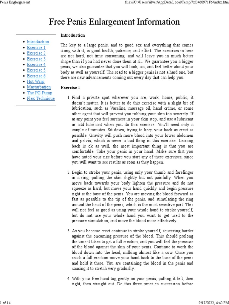 Penis enlargement exercises and techniques | PDF | Orgasm | Masturbation