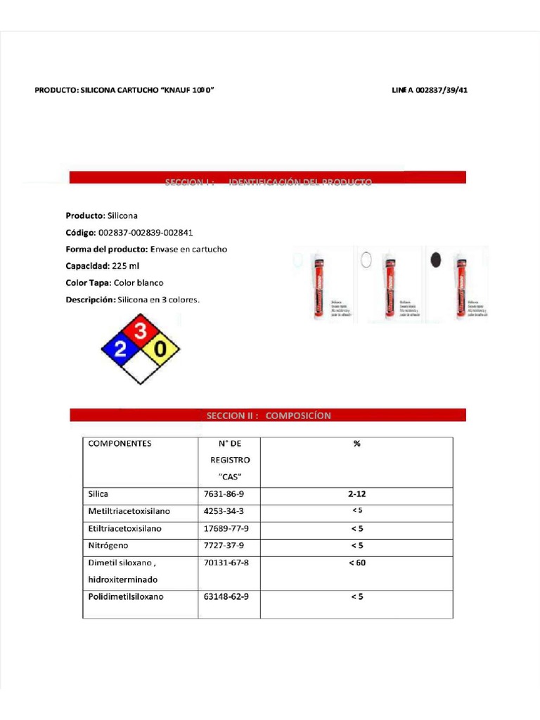 Hoja de Seguridad de Silicona Cartucho Knauf PDF | PDF