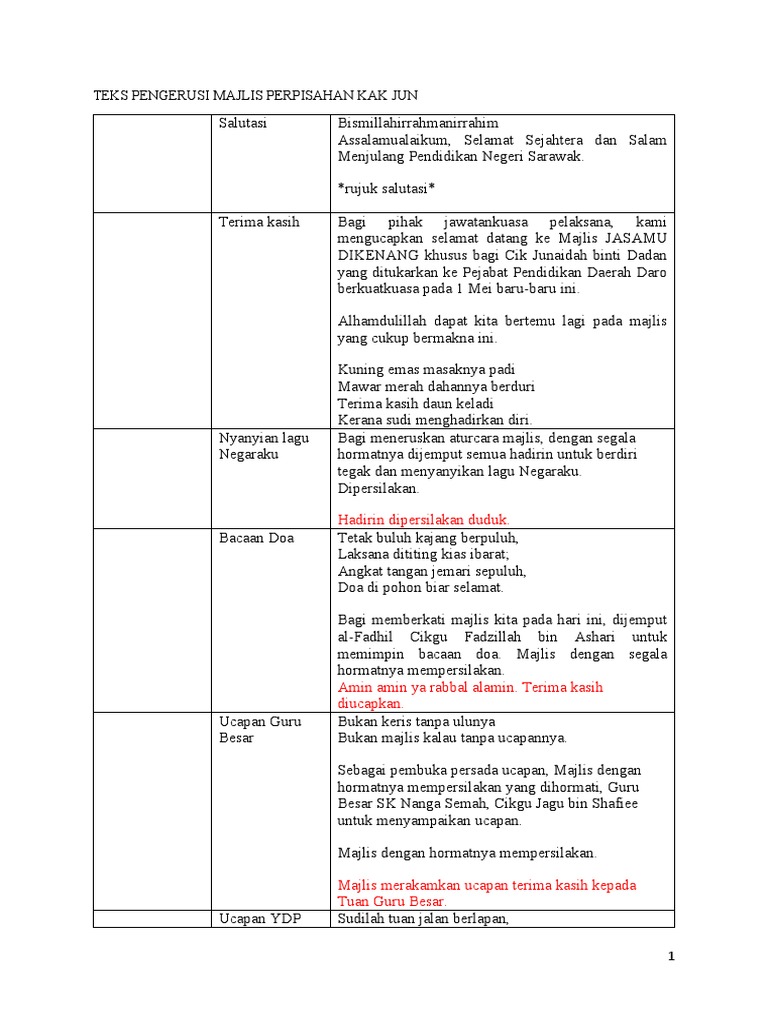 Teks Pengerusi Majlis Perpisahan Kak Jun | PDF