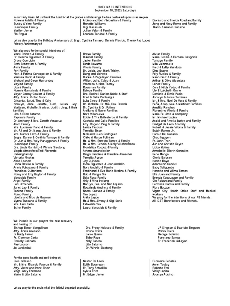 HOLY-MASS-INTENTIONS-2022 | PDF