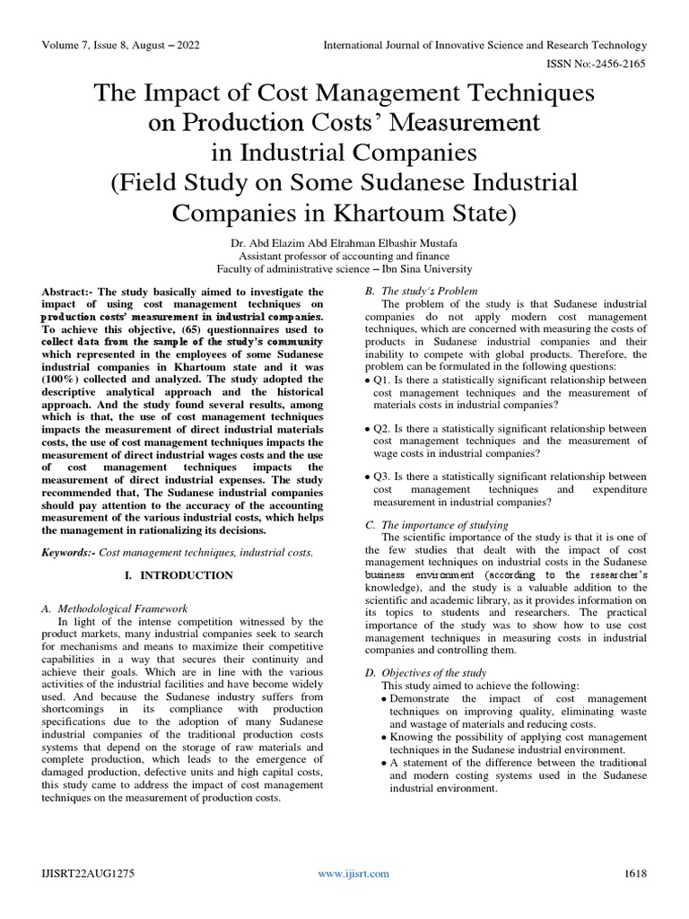 The Impact of Cost Management Techniques On Production Costs ...